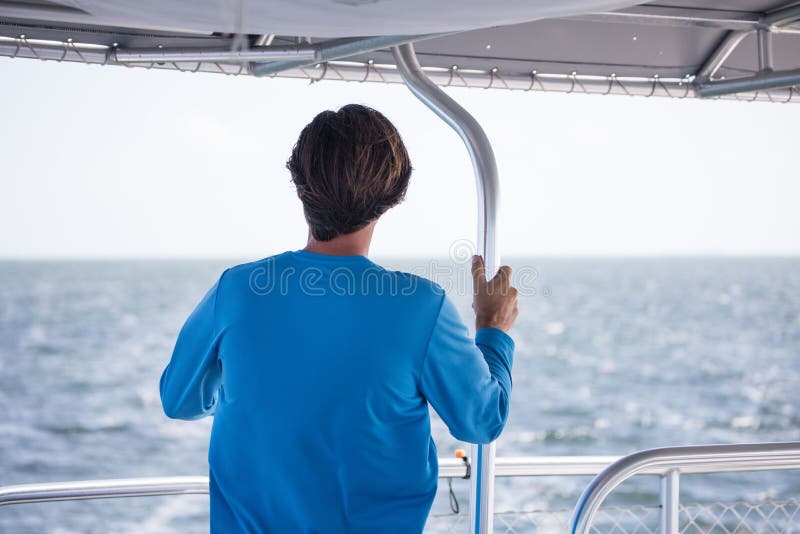 Back View of a Boy Looking at the Sea from the Boat Stock Photo - Image ...