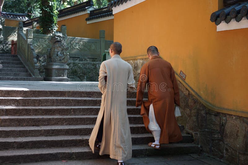 Back View of Buddhist Monks Stock Photo - Image of sculpture, walking ...