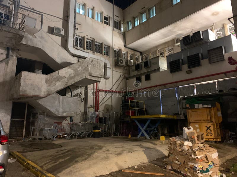 Back View of a Building at Night Stock Image - Image of wall, house ...