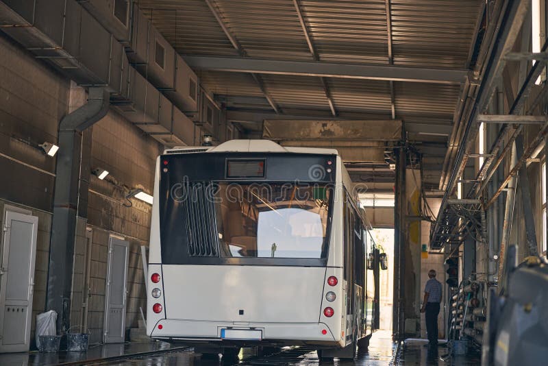 Back View of Bus Standing in Hangar Stock Image - Image of inside, case ...