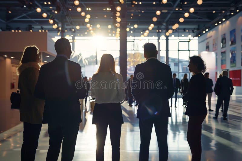 Back View of Business Executives Standing in Exhibition Hall Stock ...