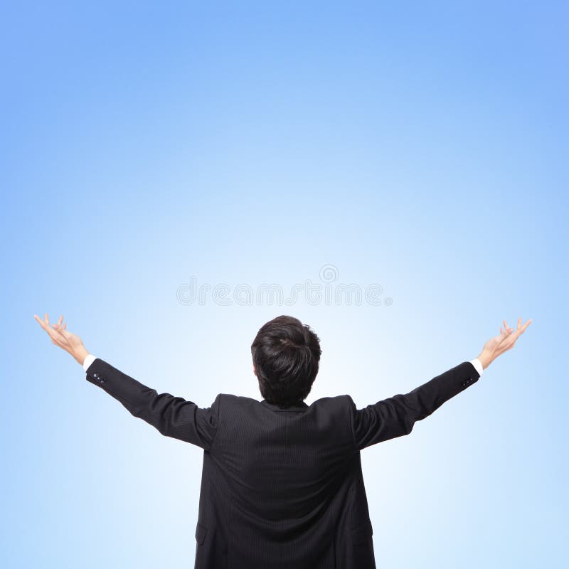 Back View of Business Man Arms Up Stock Image - Image of achievement ...
