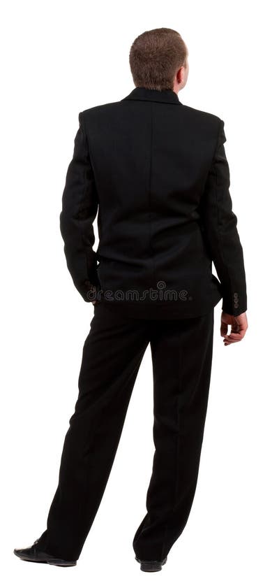 Back View of Business Man in Black Suit Watching. Stock Photo - Image ...