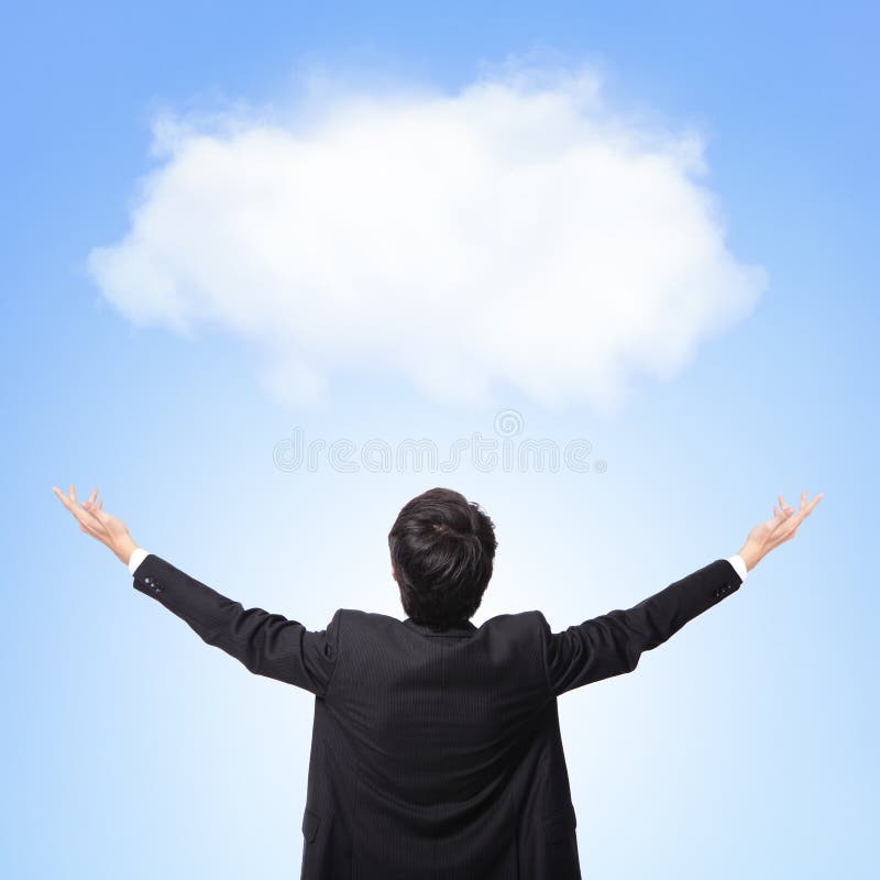 Back View of Business Man Hug White Cloud Stock Image - Image of ...