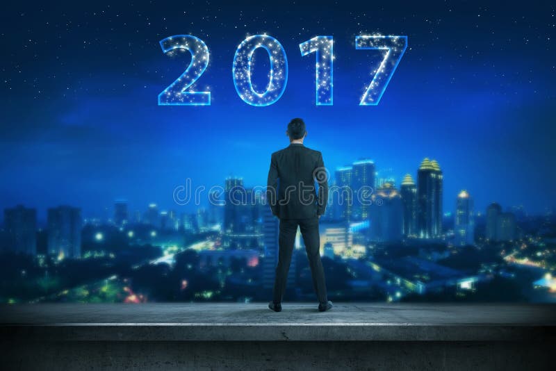 Back View Business Man Looking 2017 on the Sky Stock Photo - Image of ...