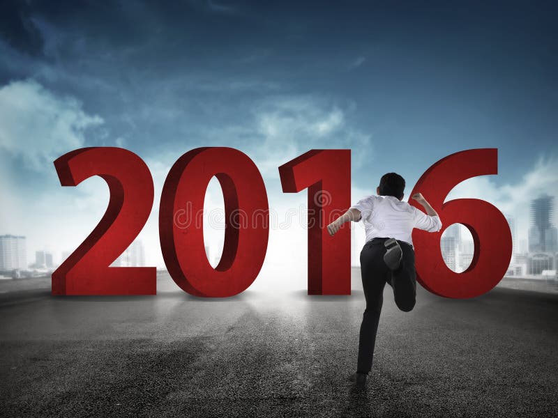 Back View of Business Man Running with 2016 Number Stock Image - Image ...