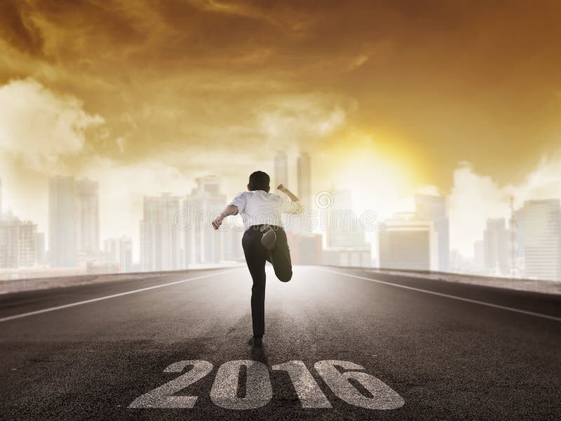 Back View of Business Man Running with 2016 Number Stock Photo - Image ...