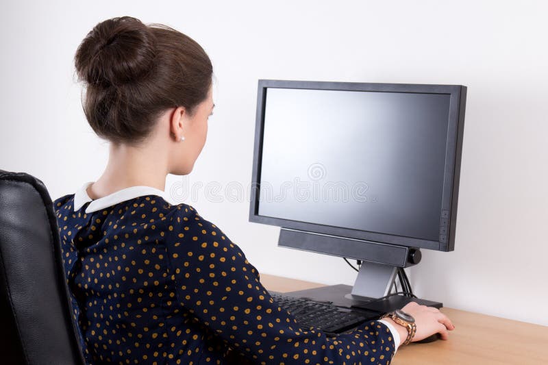 Back View of Business Woman Working in Office Stock Photo - Image of ...