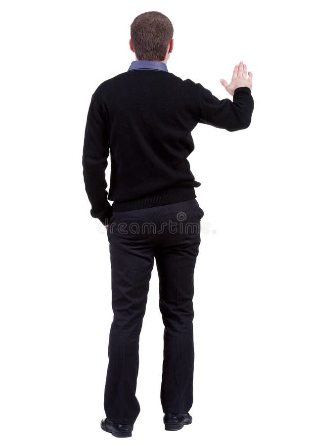 Back View of Young Guy in Black Suit Watching. Stock Image - Image of ...