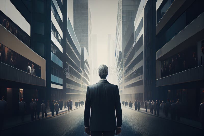 Back View of Businessman in City. Generative AI. Stock Illustration ...