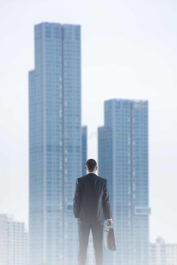 Back View of Businessman Looking on Skyscraper. Stock Photo - Image of ...