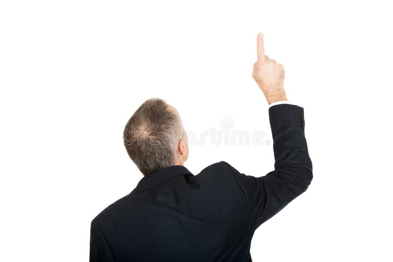 Back View Businessman Pointing Upwards Stock Photo - Image of ...