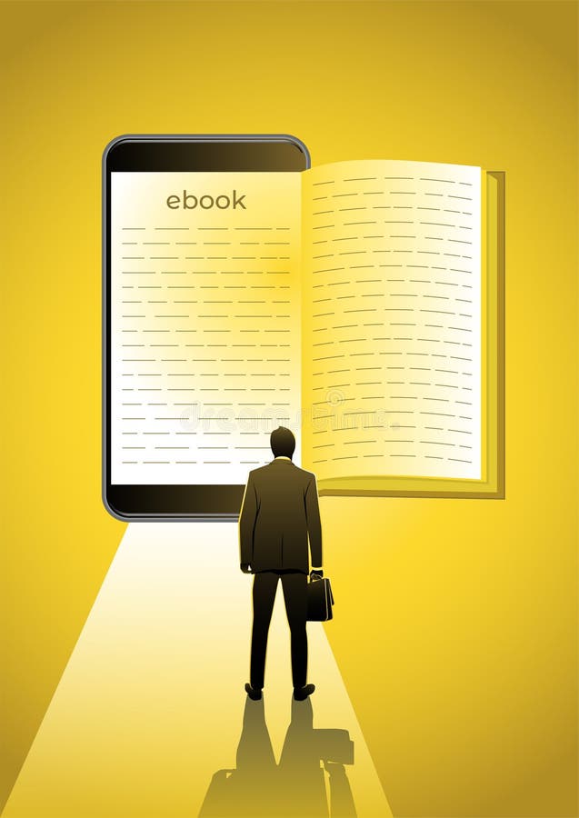 Back View of a Businessman Reading Ebook Stock Vector - Illustration of ...