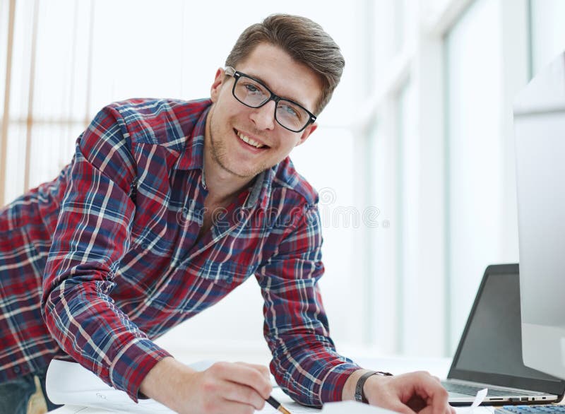 Back View of Businessman Sitting in Front of Laptop Screen. Man Typing ...