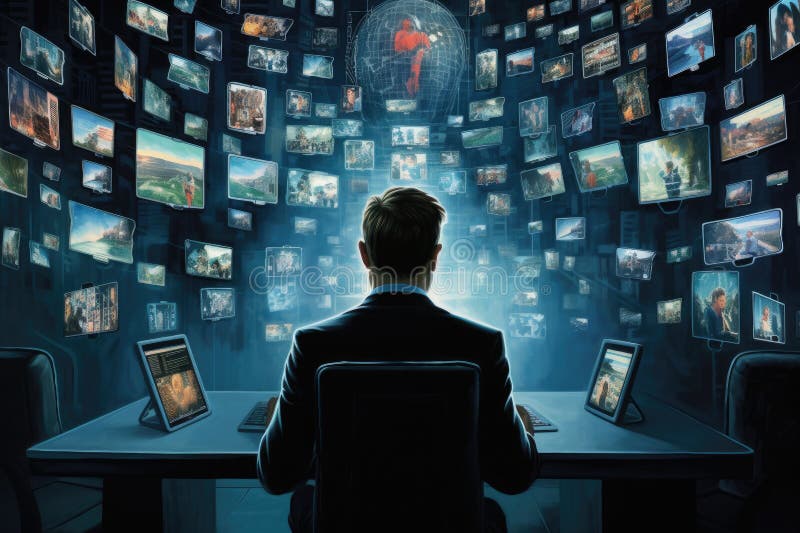 Back View of Businessman Sitting at Table and Looking at Wall with ...