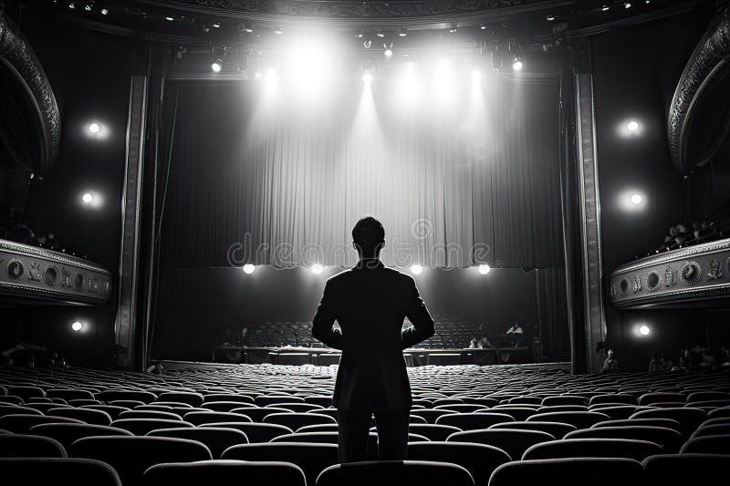 Back View of Businessman Standing in Front of Stage and Looking at ...