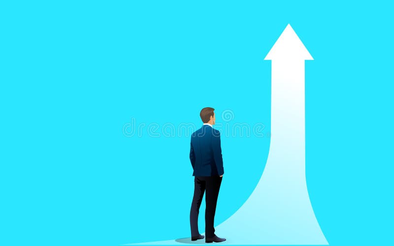 Back View Businessman Standing and Looking Arrow Forward on White ...