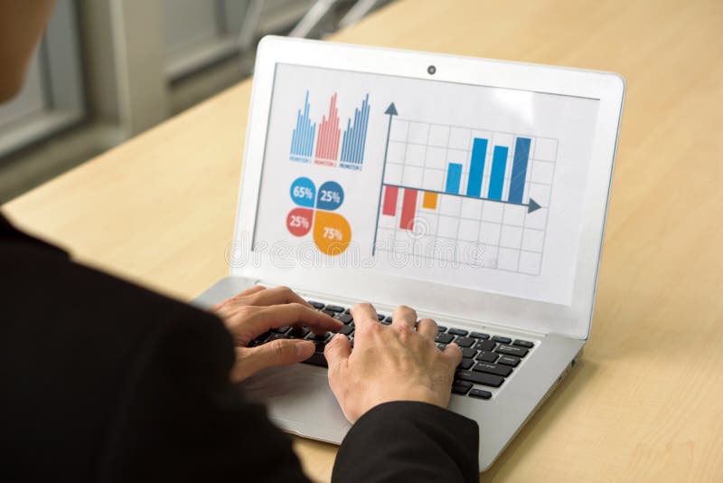 Back View of Businessman in Suit Sit at Desk in Office Typing on Laptop ...