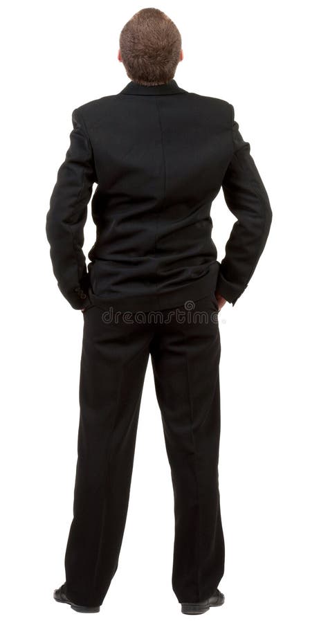 Back View of Young Guy in Black Suit Watching. Stock Image - Image of ...
