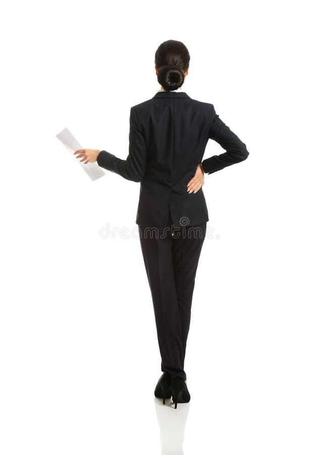 Back View of a Businesswoman with Paper Notes Stock Photo - Image of ...