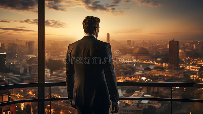 Against Backdrop of Majestic Window, Businessman Stands, Silhouette ...