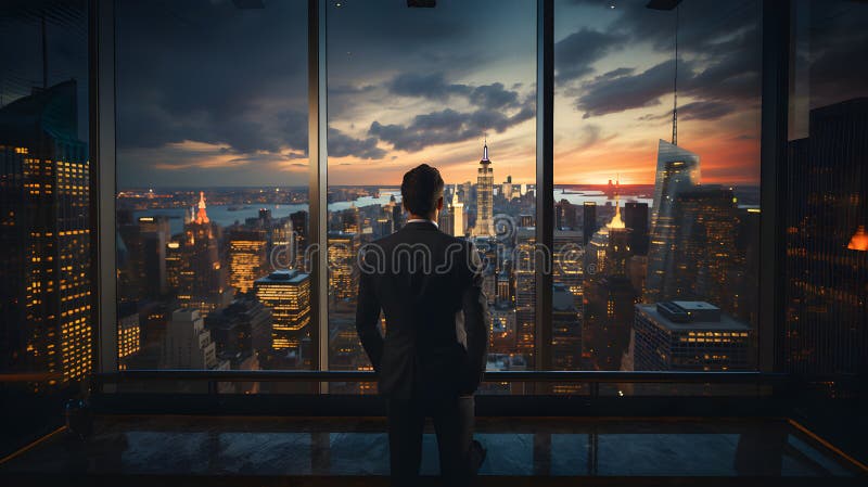 Against Backdrop of Majestic Window, Businessman Stands, Silhouette ...