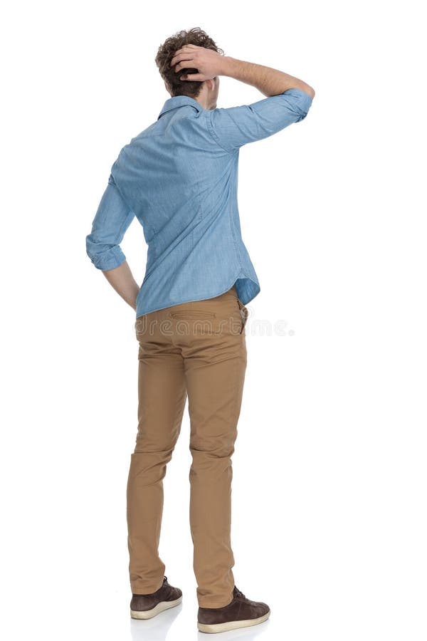 Back View of Casual Guy Scratching Head Stock Image - Image of model ...