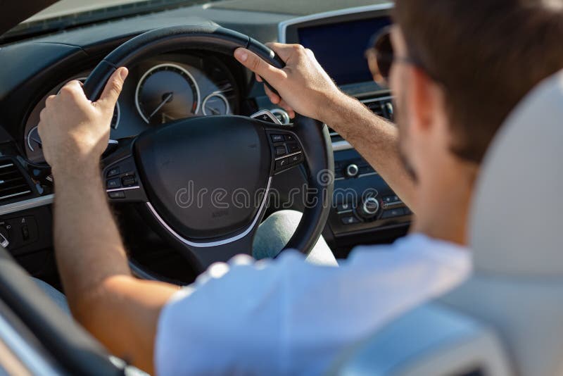 Back View of Caucasian Man Driving Cabriolet Stock Image - Image of ...