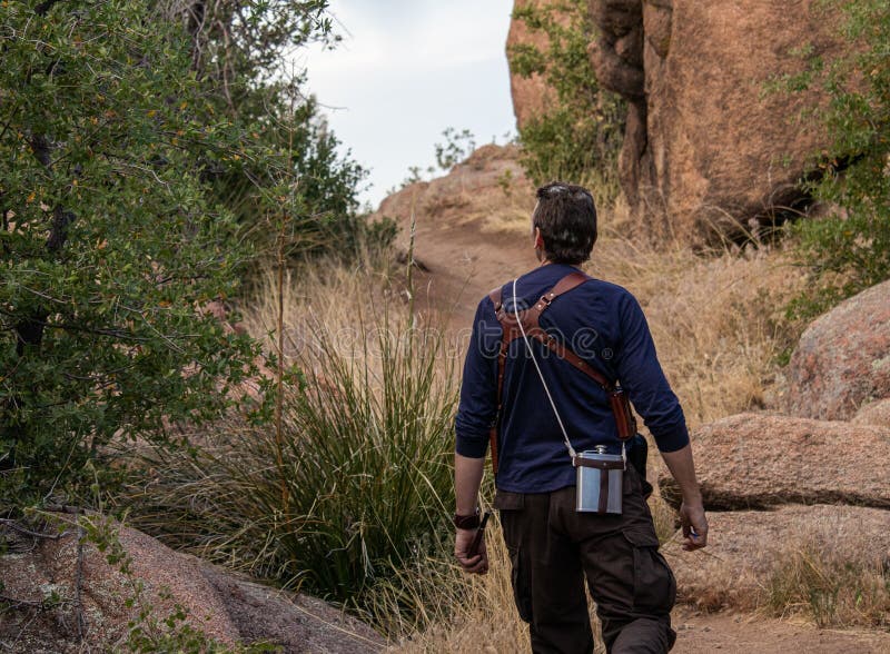 Back View of a Caucasian Man Hiking on a Trail at Lake Watson Editorial ...