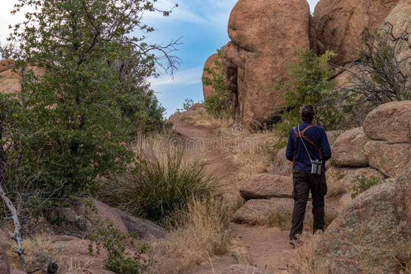 Back View of a Caucasian Man Hiking on a Trail at Lake Watson Editorial ...