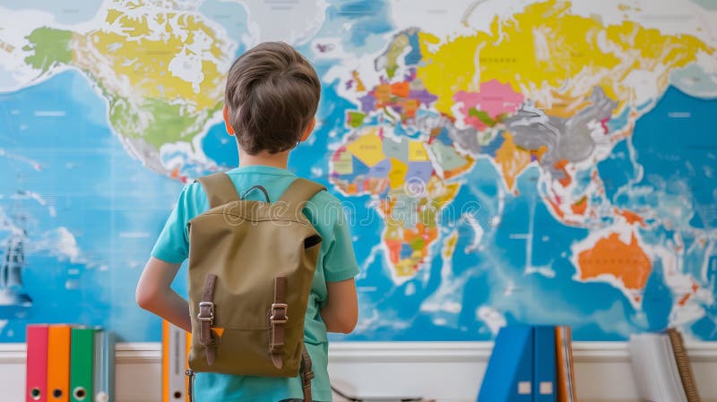 Back View of Caucasian Student Boy with Backpack. Back To School ...