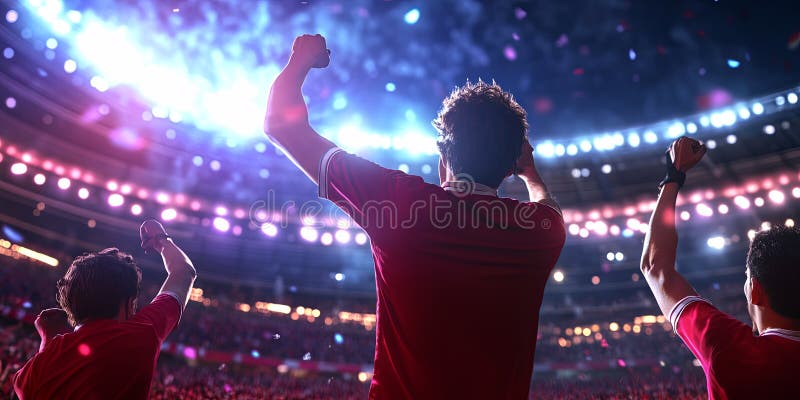 Back View of Cheering Fans in a Stadium during a Sporting Event, with ...