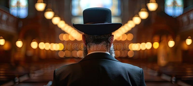Back View Chief Rabbi Man on Synagogue Interior Praying Stock Image ...
