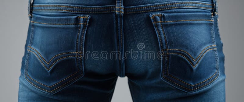 Back View of Classic Blue Denim Jeans Showing Pockets and Seams. Stock ...