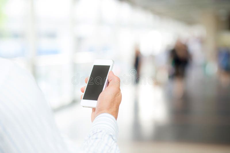 Back View Closeup of a of Businessman Using Mobile Smartphone. Stock ...