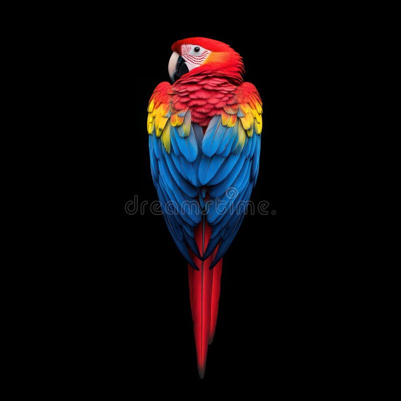 Back View of a Colorful Macaw Animal Bundle Isolated on White ...
