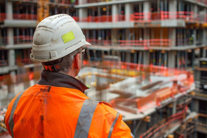 Back View of Construction Engineer Looking at the Building in the ...