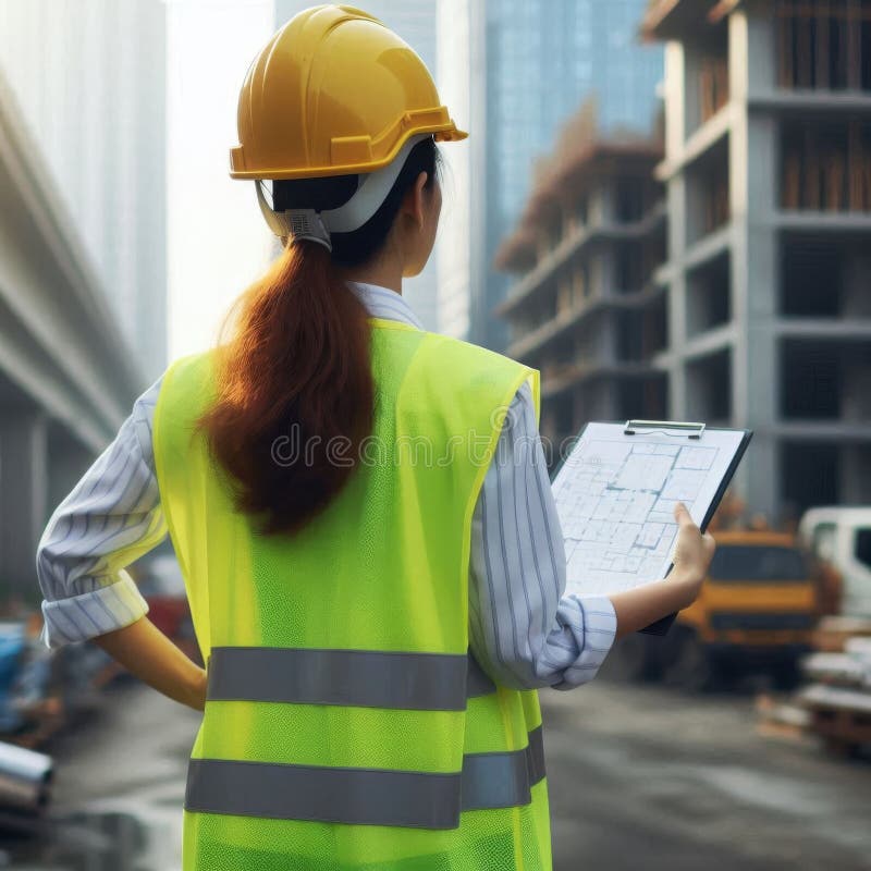 Back View of a Construction Engineer Wearing a Safety Helmet and ...