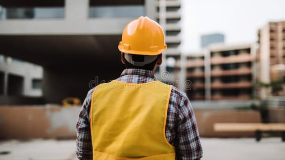 Back View of a Construction Worker with Yellow Helmet Stock ...