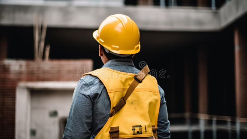 Back View of a Construction Worker with Yellow Helmet Stock ...