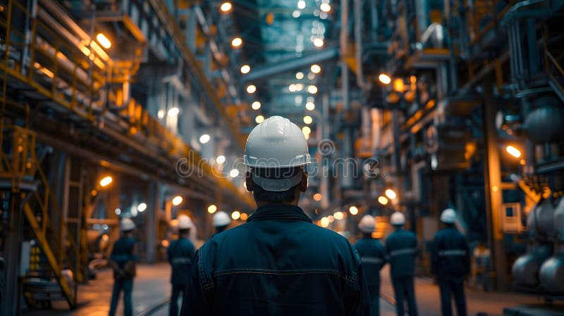 Back View of Construction Workers in Hard Hats on Job Site Teamwork ...