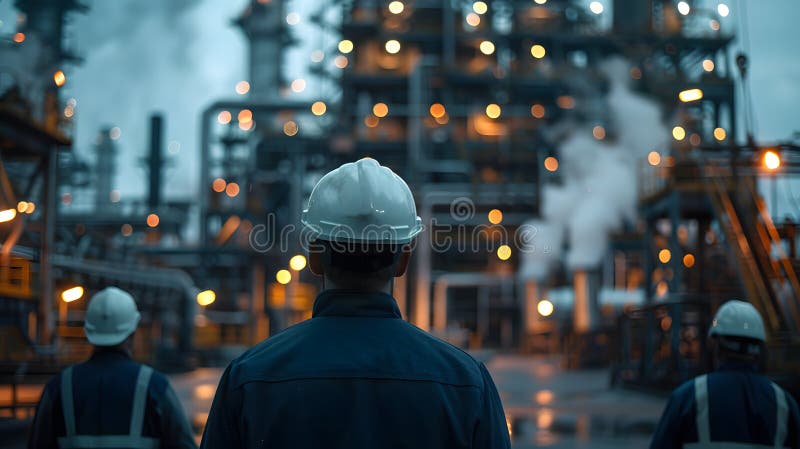 Back View of Construction Workers in Hard Hats on Job Site Teamwork ...