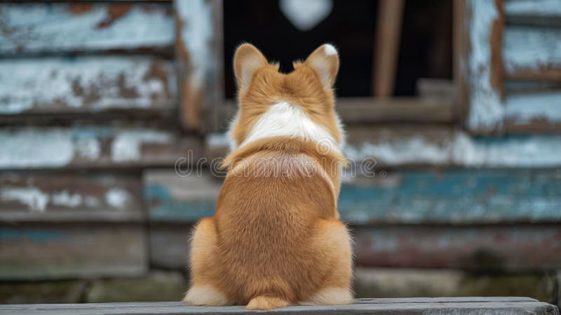 A Corgi Dog Sitting on a Black Surface Looking Up Stock Photo - Image ...