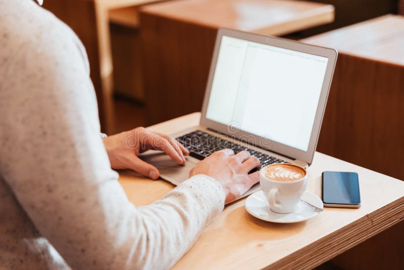 Back View Cropped Image of Young Man Sitting in Cafe Stock Image ...