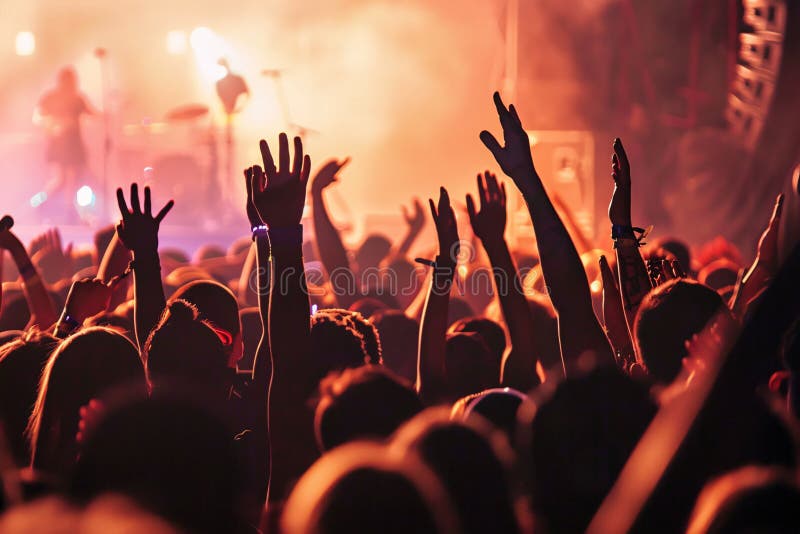 Back View of Cheering Crowd of People at Music Concert Stock ...