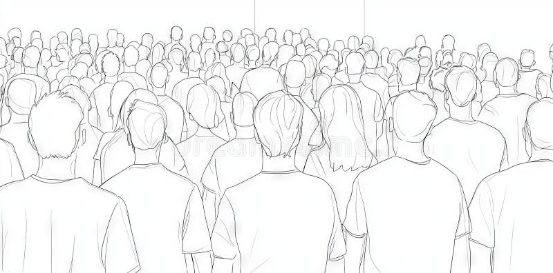 Back View of a Crowd of People Silhouetted in One Line. Modern ...