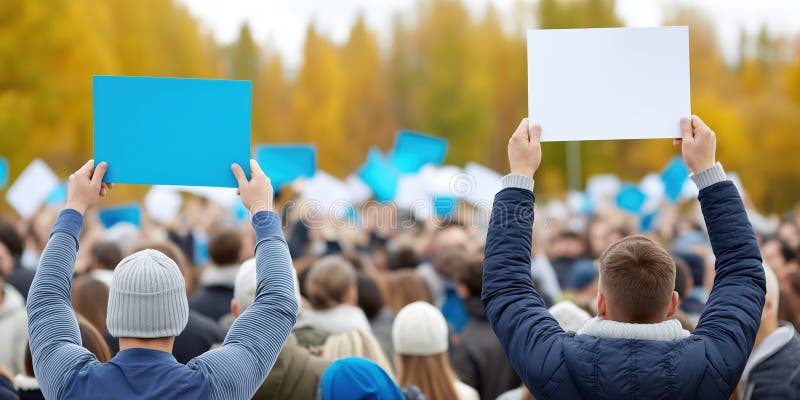 Protesters Holding Signs in Outdoor Gathering. Political Demonstration ...