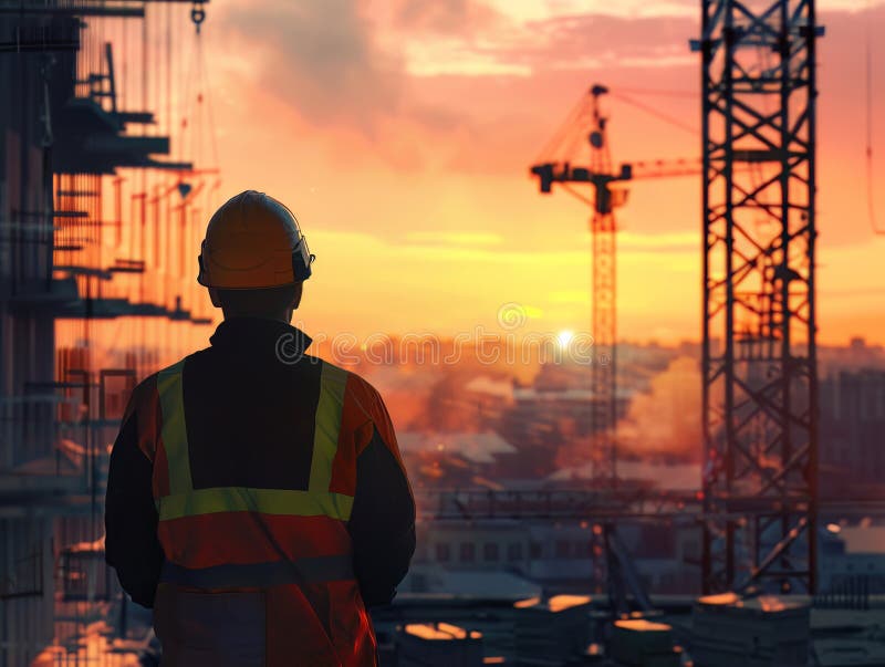 Back View of a Dedicated Foreman at a Construction Dawn the Birth of a ...