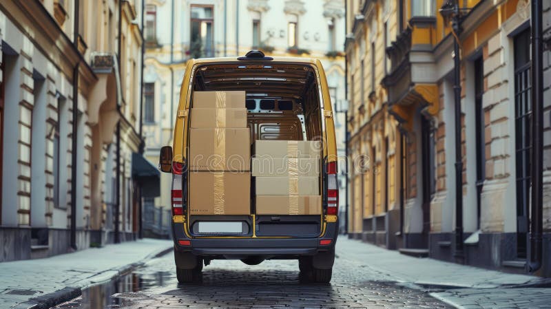 Back View of Delivery Van Loaded with Parcels from an E-commerce Stock ...