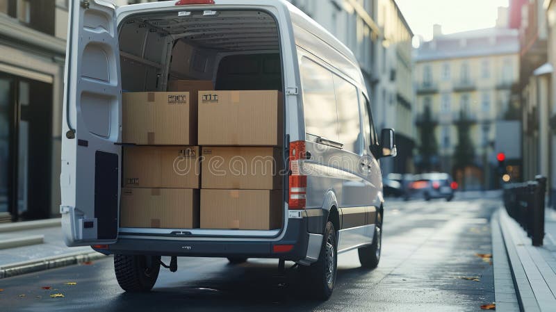 Back View of Delivery Van Loaded with Parcels from an E-commerce Stock ...